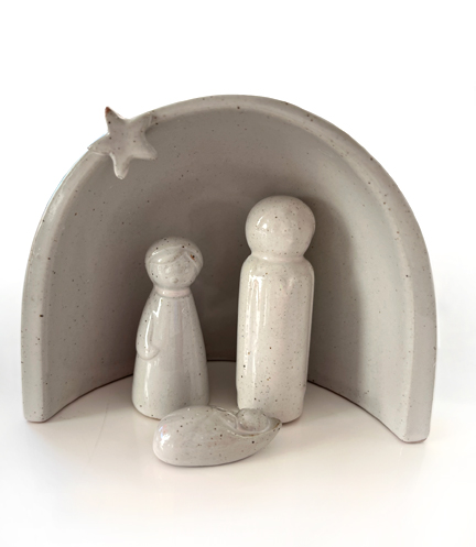 Modern Stoneware Glazed Christmas Nativity Set of 4 with Dome Creche ...
