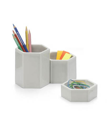 Hexagonal Desk Organizer Set of 3 Containers in Ceramic: NOVA68.com
